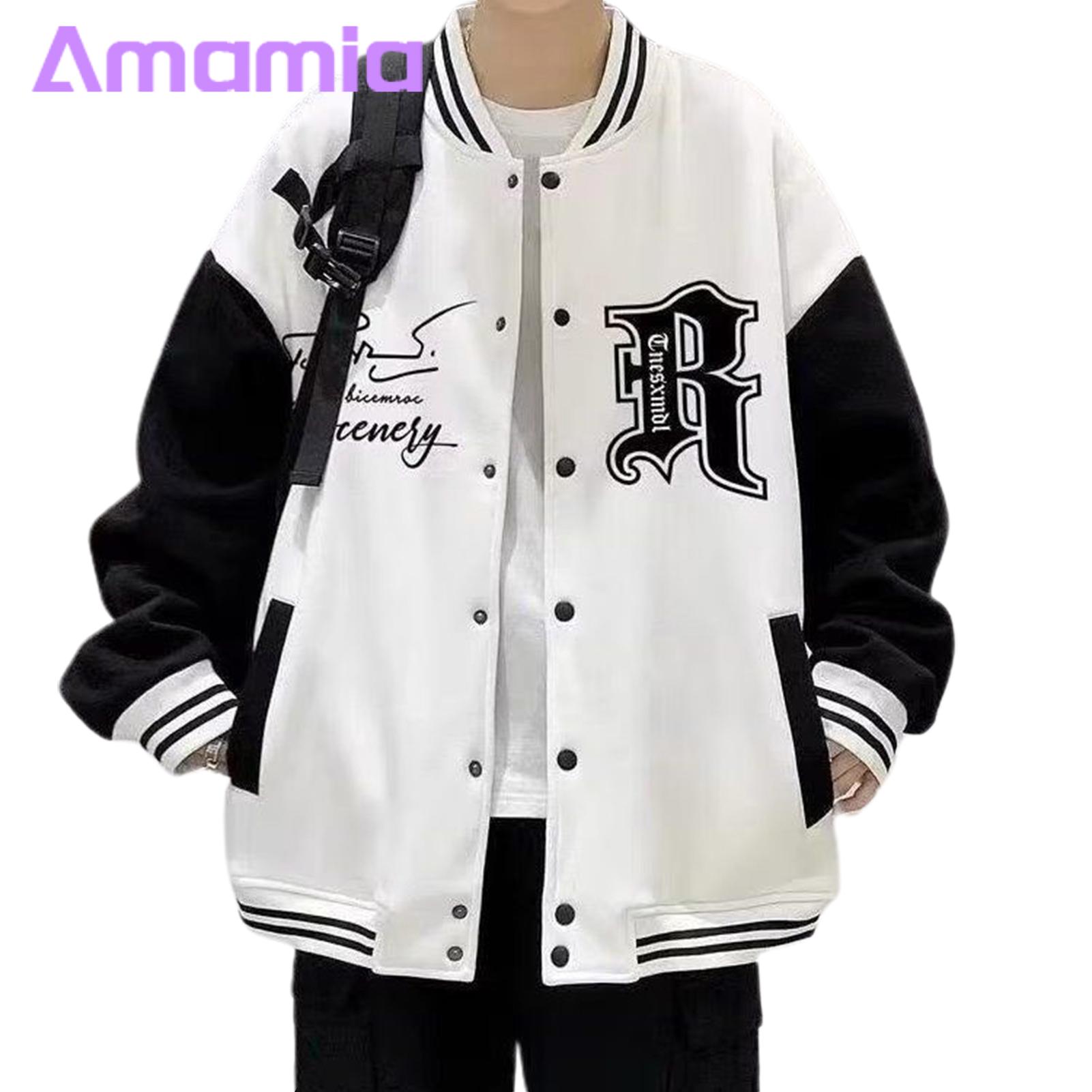 Men Coat Stylish Men's Baseball Coat Stand Collar Loose Fit Color ...