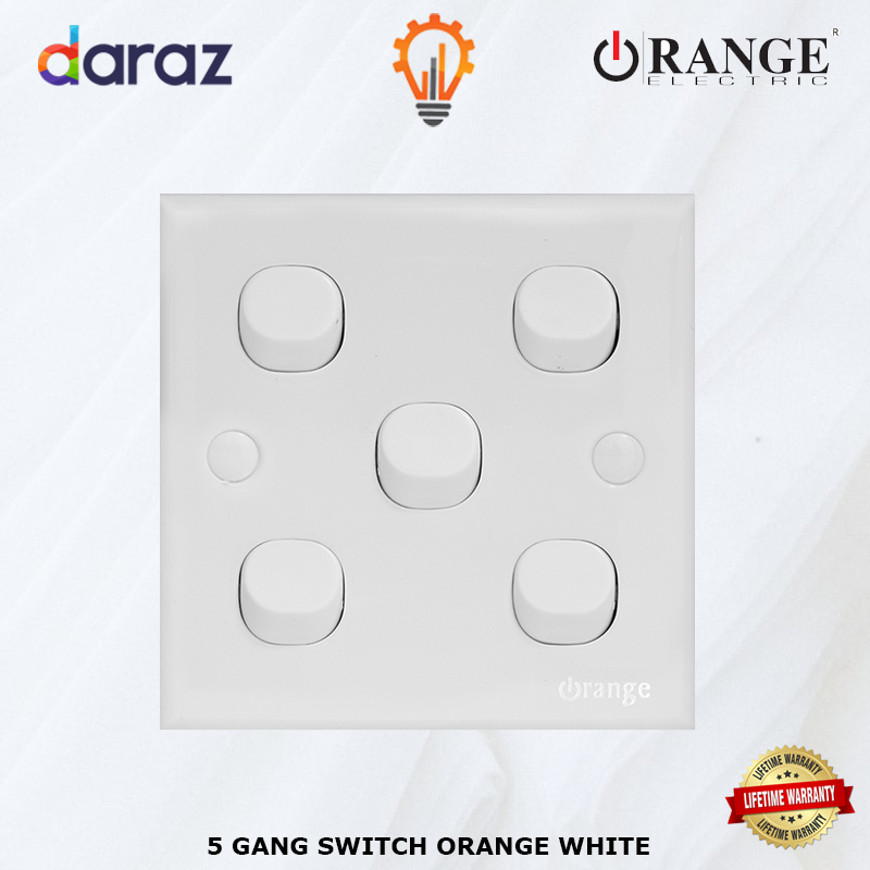 5 Gang 1 Way Switch Orange White | Life Time Warranty | Orange Brand ...