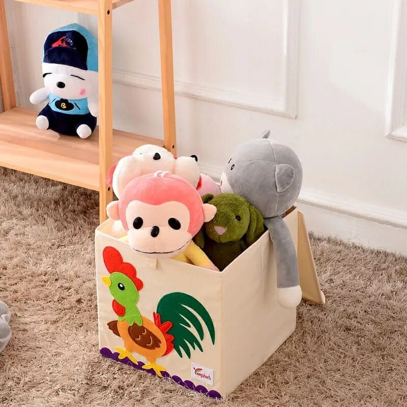 LULU Cartoon Animal Pattern Kids Toy Storage Box With Flip Lid Linen ...