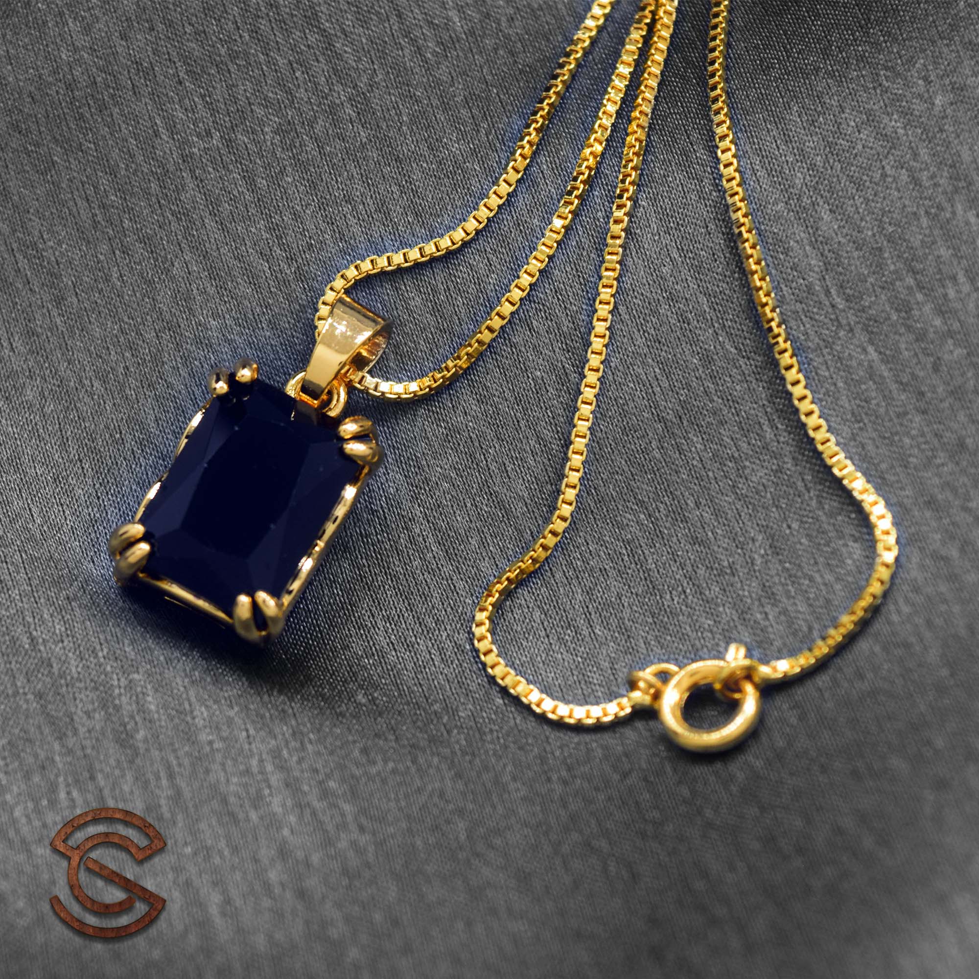 22KT gold plated Box Chain with CZ rectangle Black stone eye catching ...
