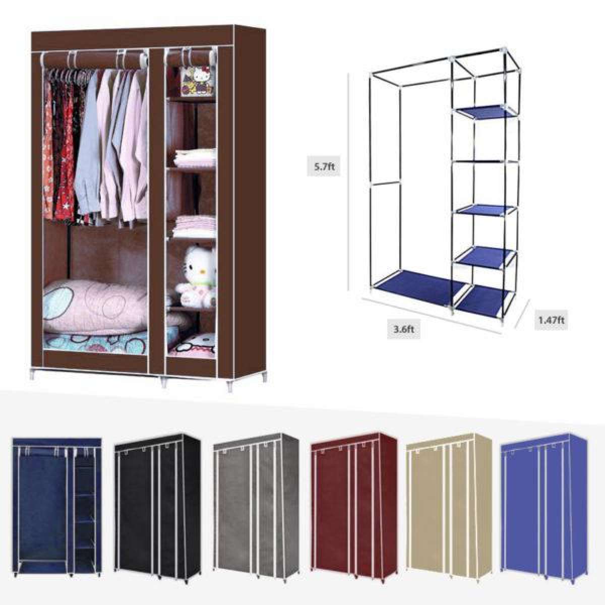 2 Door Storage Wardrobe Fordable and Movable Cloth/Fabric Wardrobe with ...