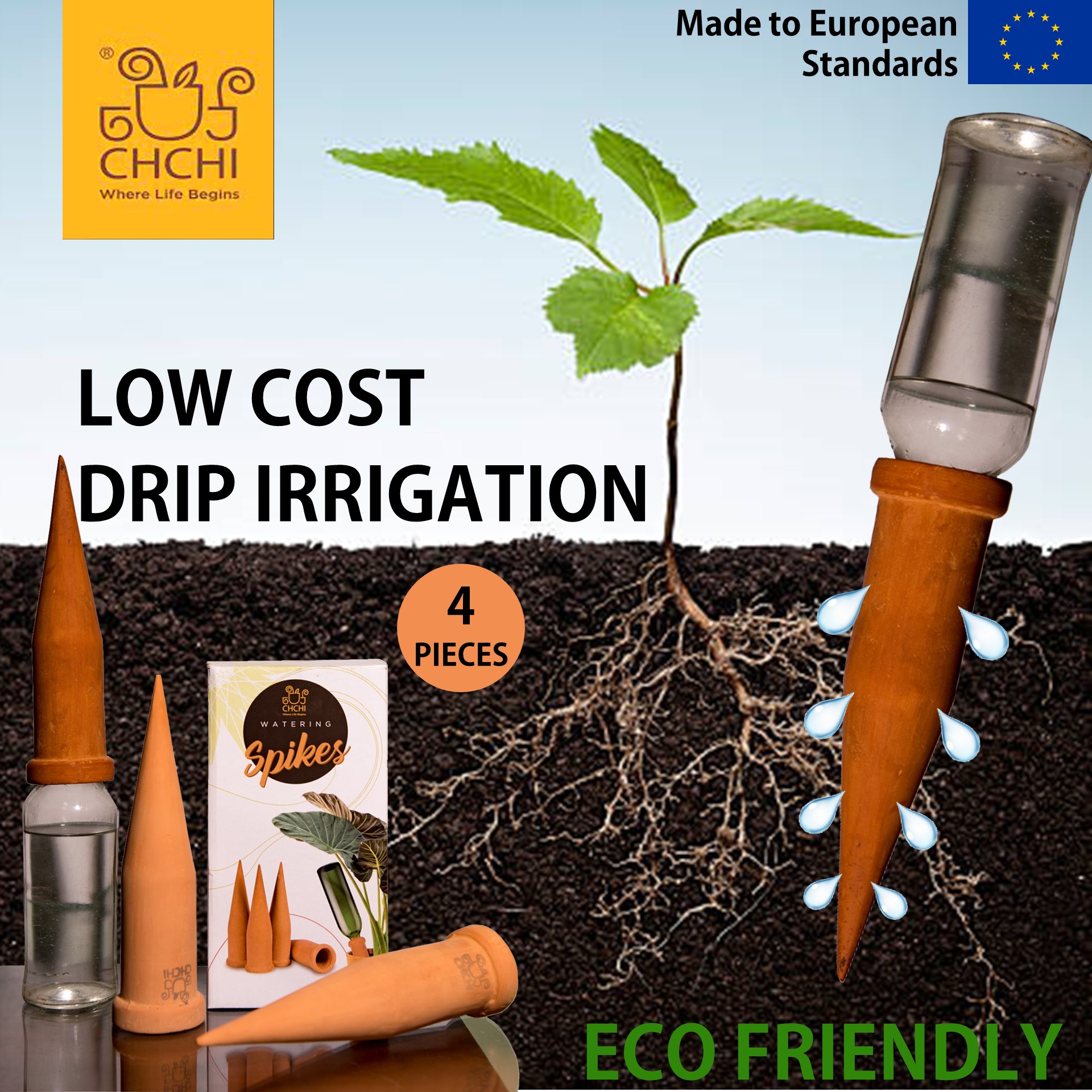 Drip irrigation system 4 pieces(low cost) Eco friendly Automatic self watering spikes made out ...