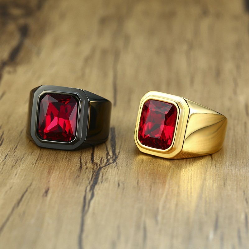 Vnox Big Stone Ring for Men Black Gold Color Stainless Steel Chunky ...