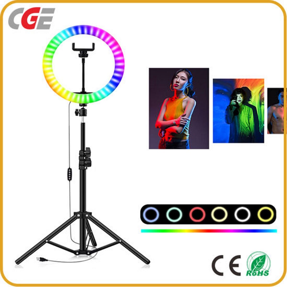 10-Inch RGB Ring Light with Dynamic Color Settings, Adjustable Stand ...