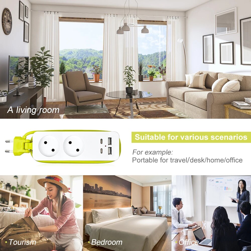 VISWE Power strip USB Type-C 5V 3.1A, EU plug Multi outlets Russia ...