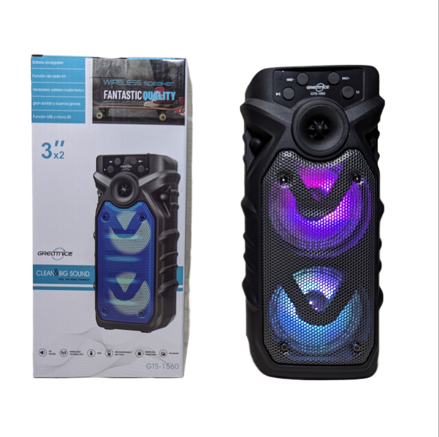 GTS-1560 Bluetooth Speaker with RGB Light Original Rechargeable Extra Bass Wireless Portable ...