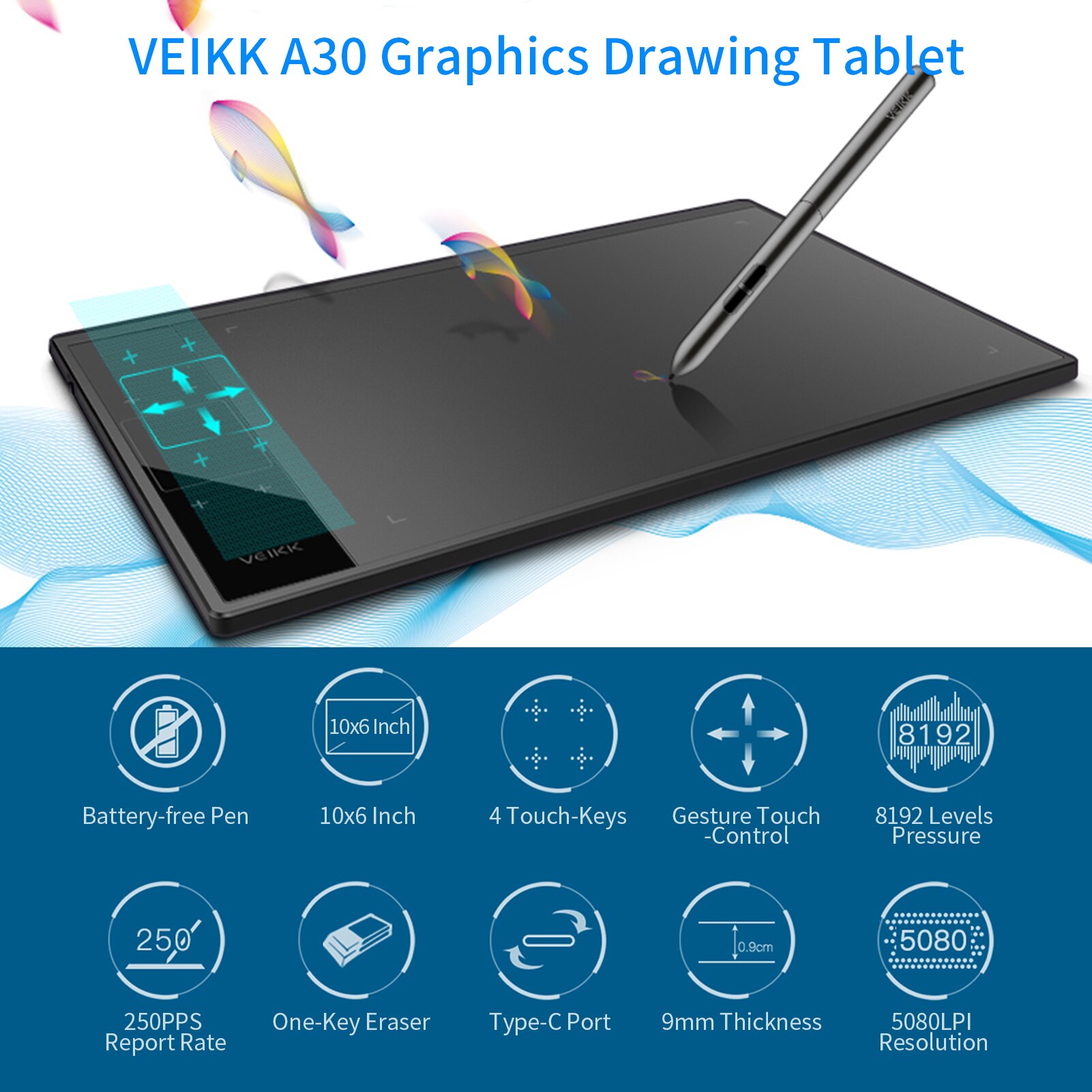 VEIKK A30/S640 Graphic Tablet планшет графический планшет Remote 10x6 ...