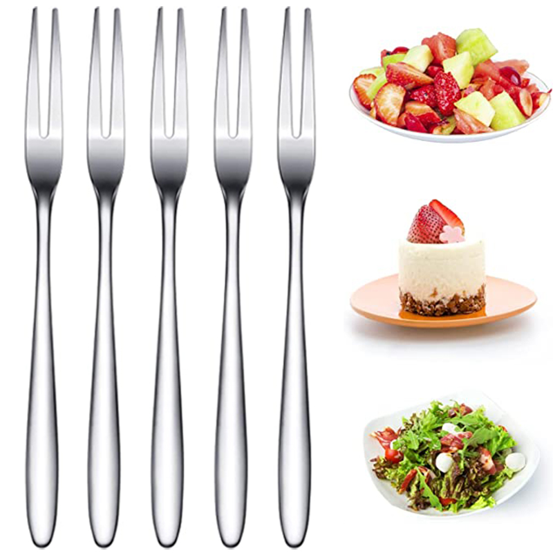 10pcs Fruit Fork Stainless Steel Two-toothed Fork Cake Fork Western ...