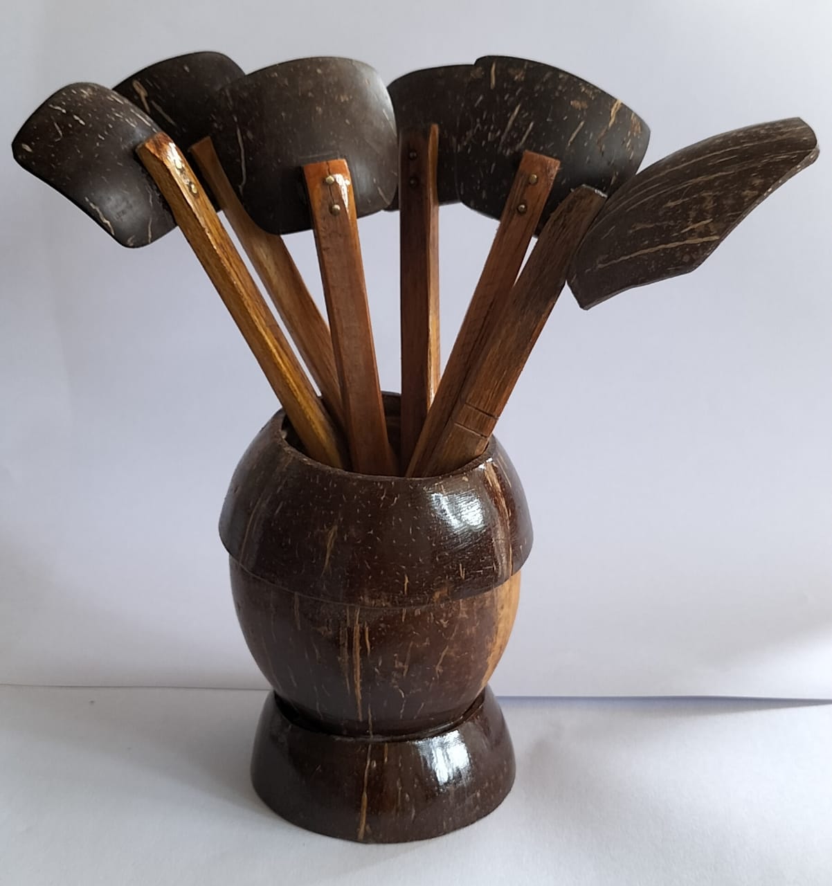 Coconut Shell Spoon Set With Free Hand Made Coconut Shell Holder 100% ...