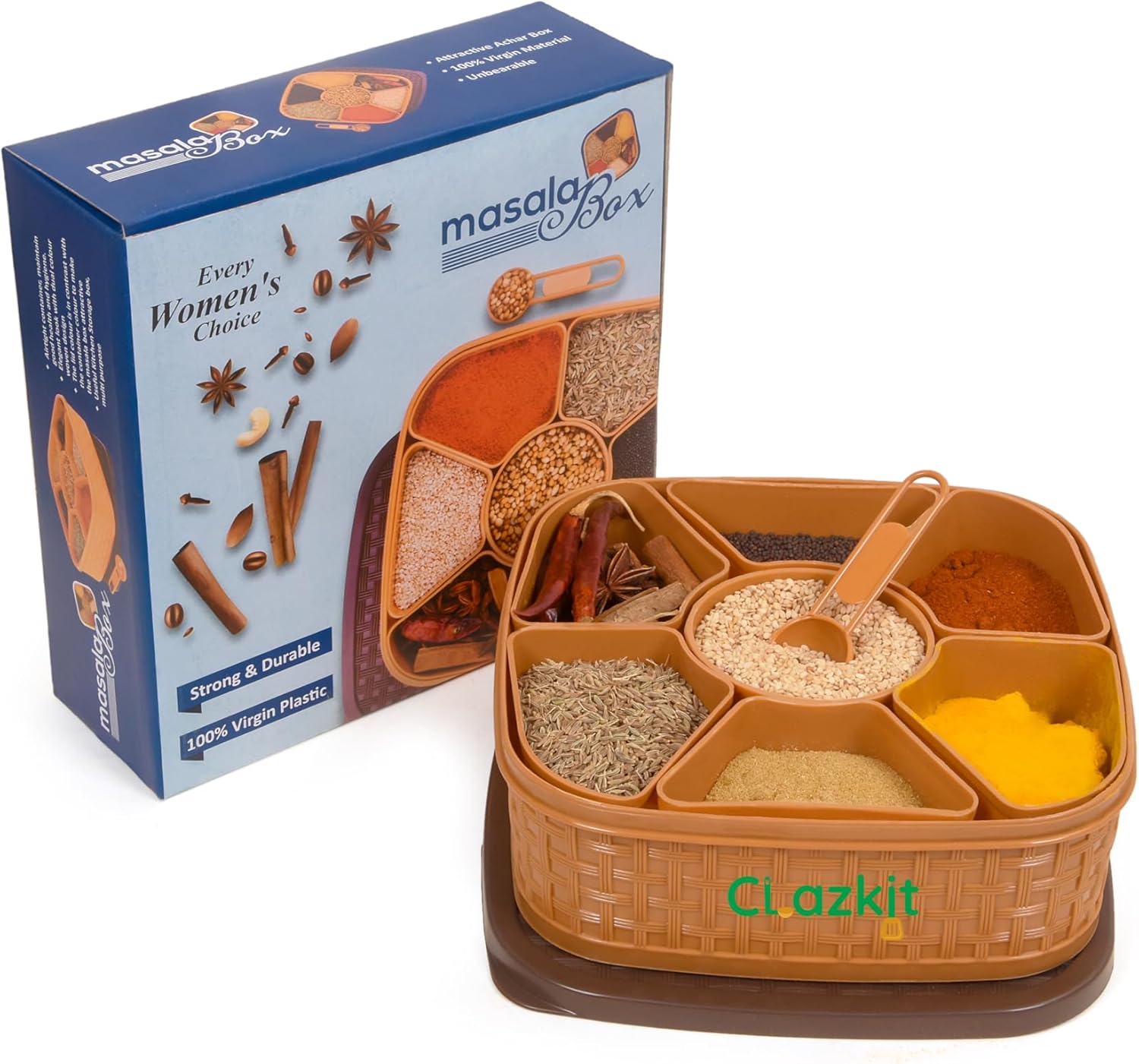 Plastic Square & Round 7 Sections Multipurpose Masala Rangoli Dabba Box ...