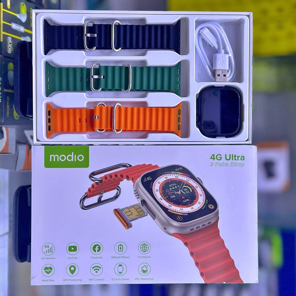 Modio 4G Ultra Smart Watch 2.2 inch Display 3 Pairs strap 4G Call ...
