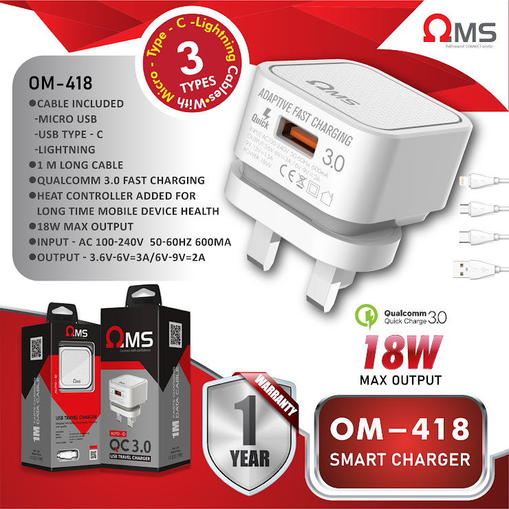 OMS Charger Oms Fast Charger OmS ype c charger Oms 418 charger Oms Micro usb charger | Daraz.lk