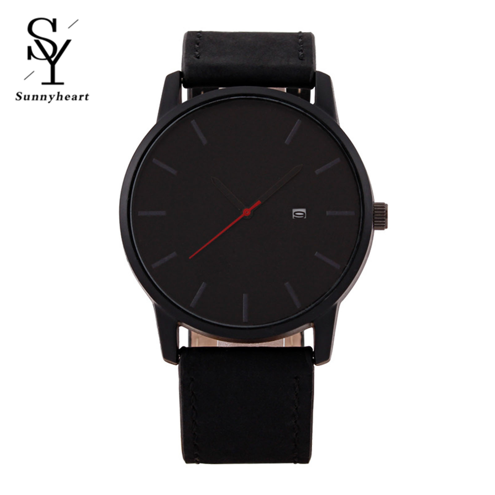 Sunny Men Watch Quartz Movement Round Dial Adjustable Faux Leather ...