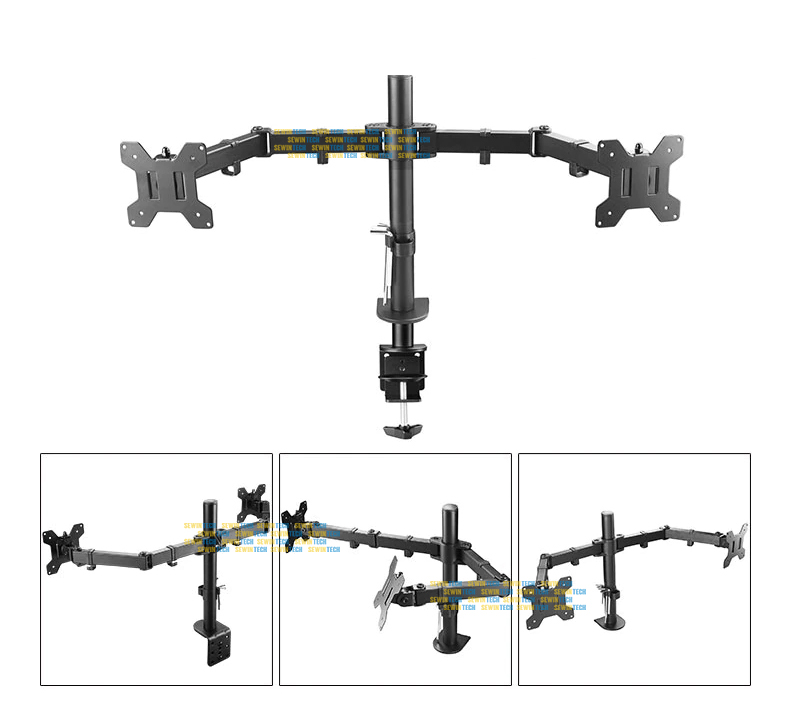 Dual Monitor Table Bracket Holder Stand 10"-30" Desktop Clamping Full ...