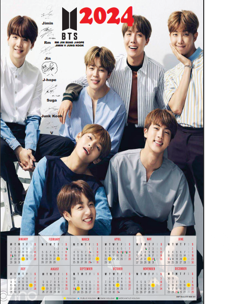 BTS KPOP 2024 A3 size calendar with BTS signatures | Daraz.lk