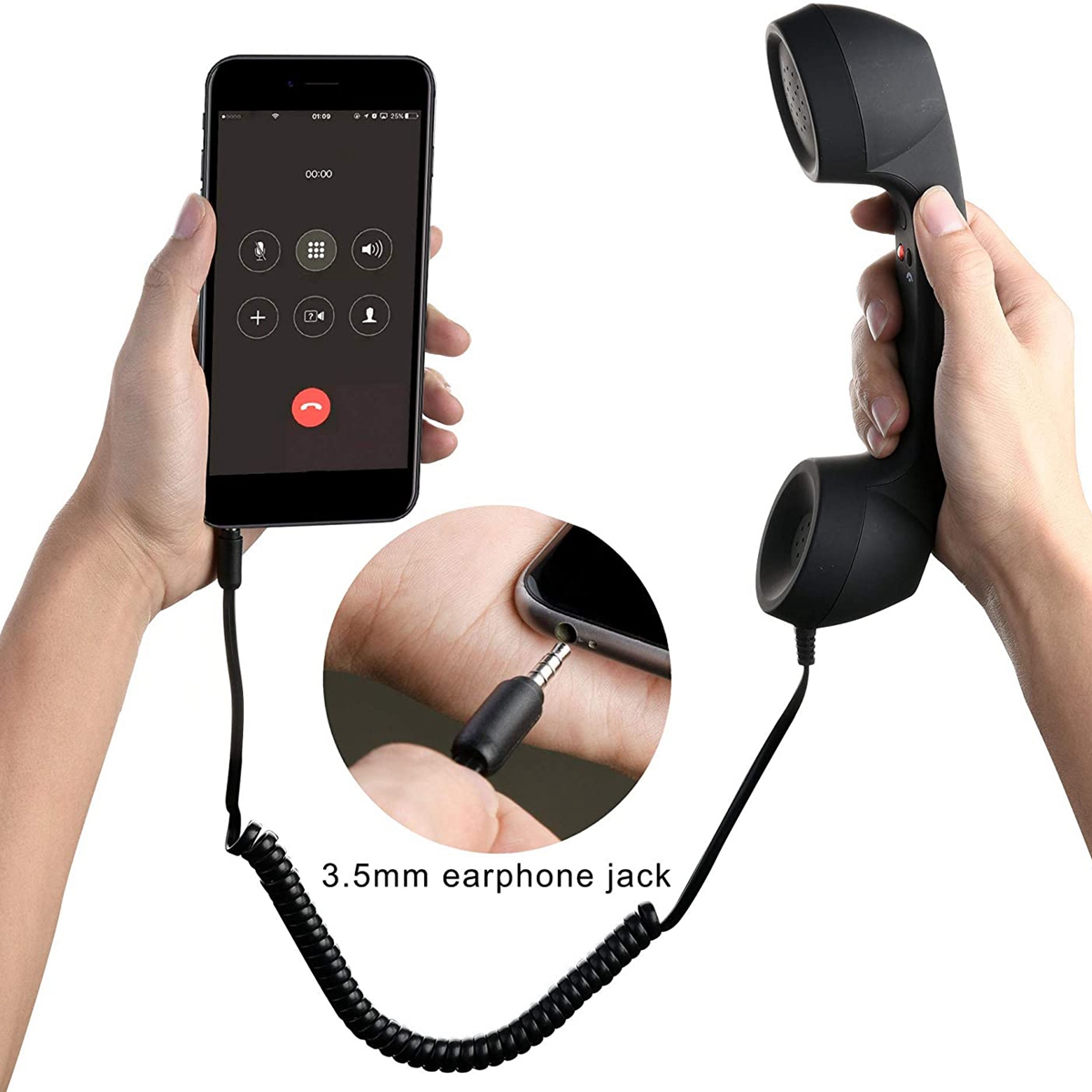 Telephone Handset Receiver MIC for Cellphone, 3.5 mm Socket (Black ...