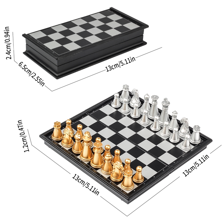 13cm Small Chessboard Game Chess Folding Gold and Silver Magnetic Chess ...