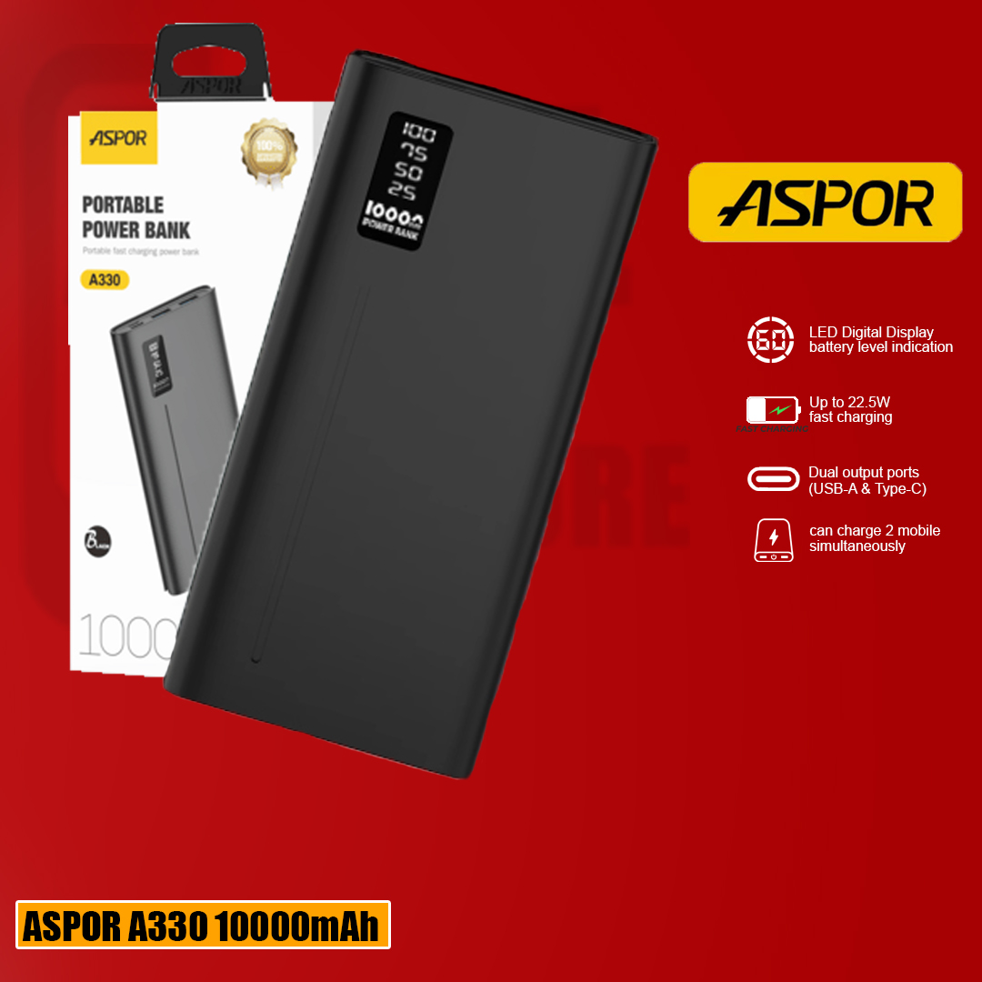 Aspor A330 Fast Charge 10000mAh Power Bank (Digitel Display) | Daraz.lk