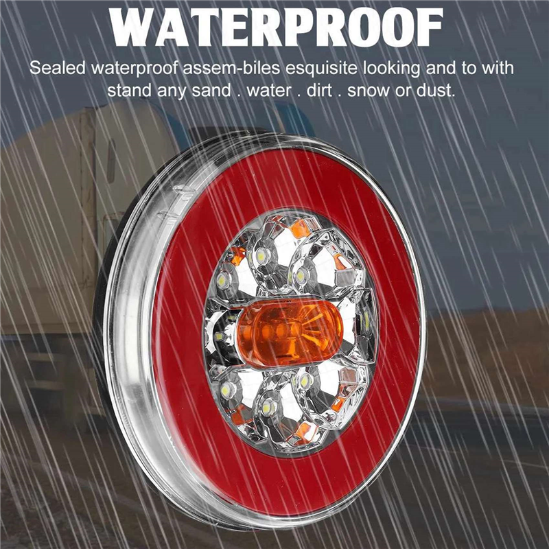 4X Round LED 4 in 1 Truck Tail Light 12-24V Dynamic Tail Turn Signal ...