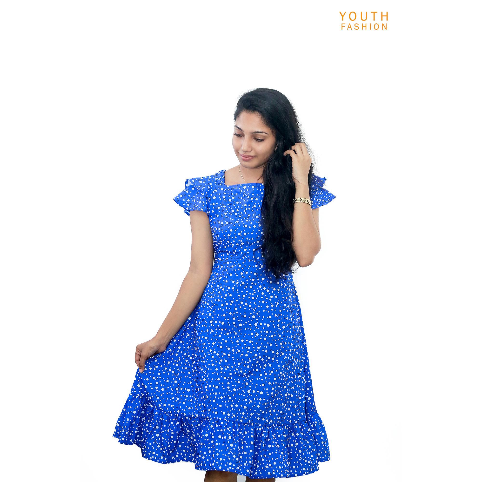 Double Sleeve Dot Printed Girls Frill Frock | Daraz.lk