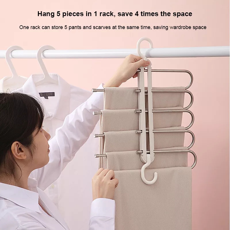 Retractable folding five-layer pants storage rack multi-function magic ...