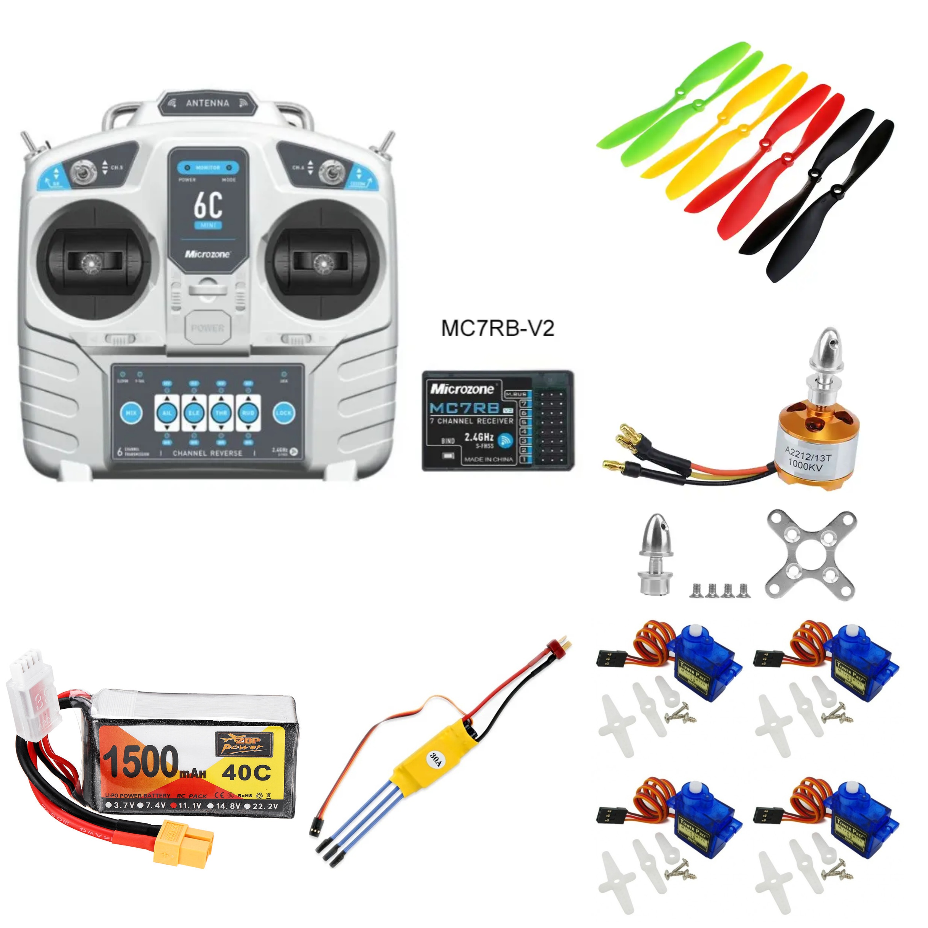 30A ESC Microzone transmitter 1500mah 3s 11.1V Lipo Battery A2212 ...