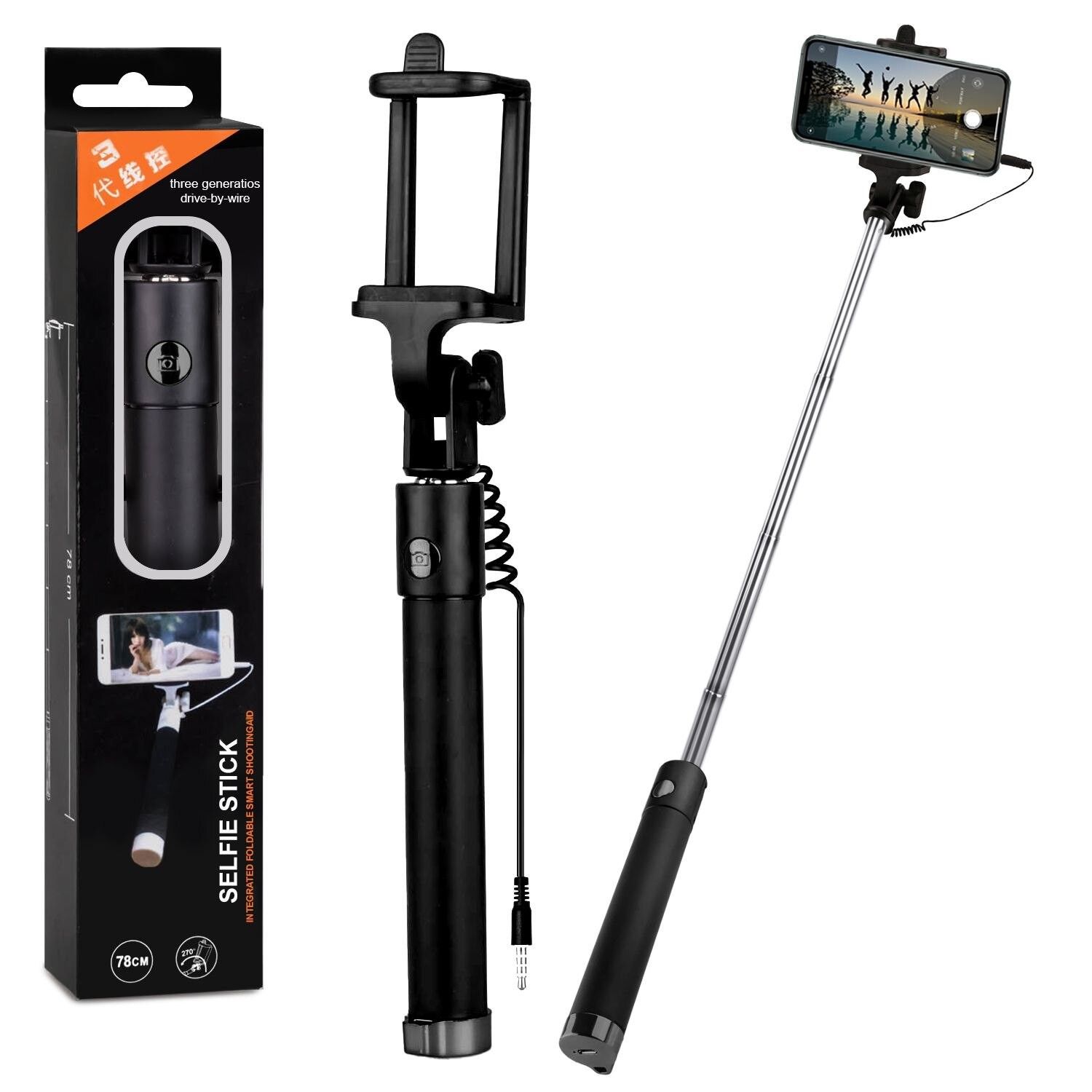 Selfie Stick Wired Stainless Steel Monopod Extendable Handheld Pole ...