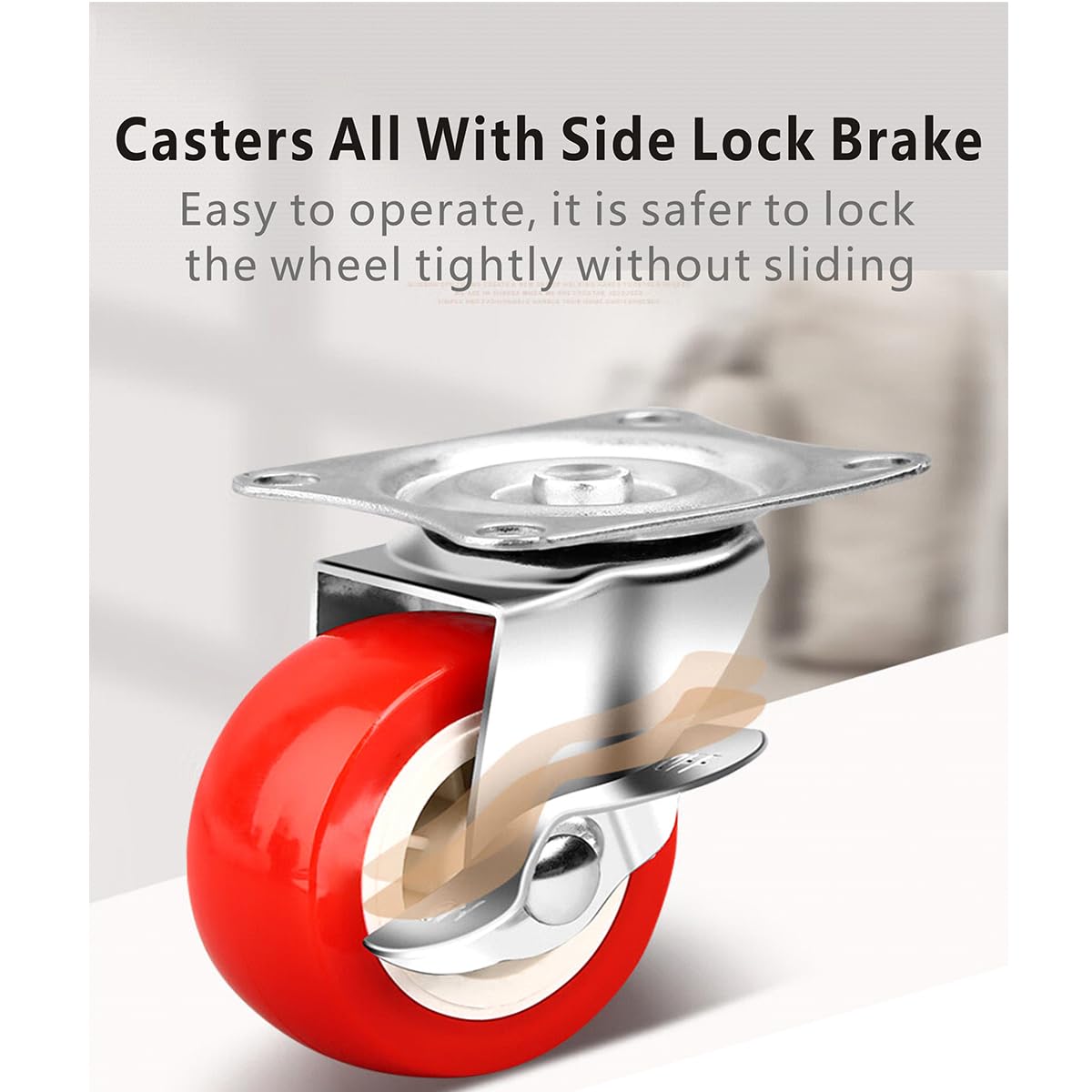 Red Caster Wheels, Heavy Duty Casters Wheels with Brake Swivel Casters ...