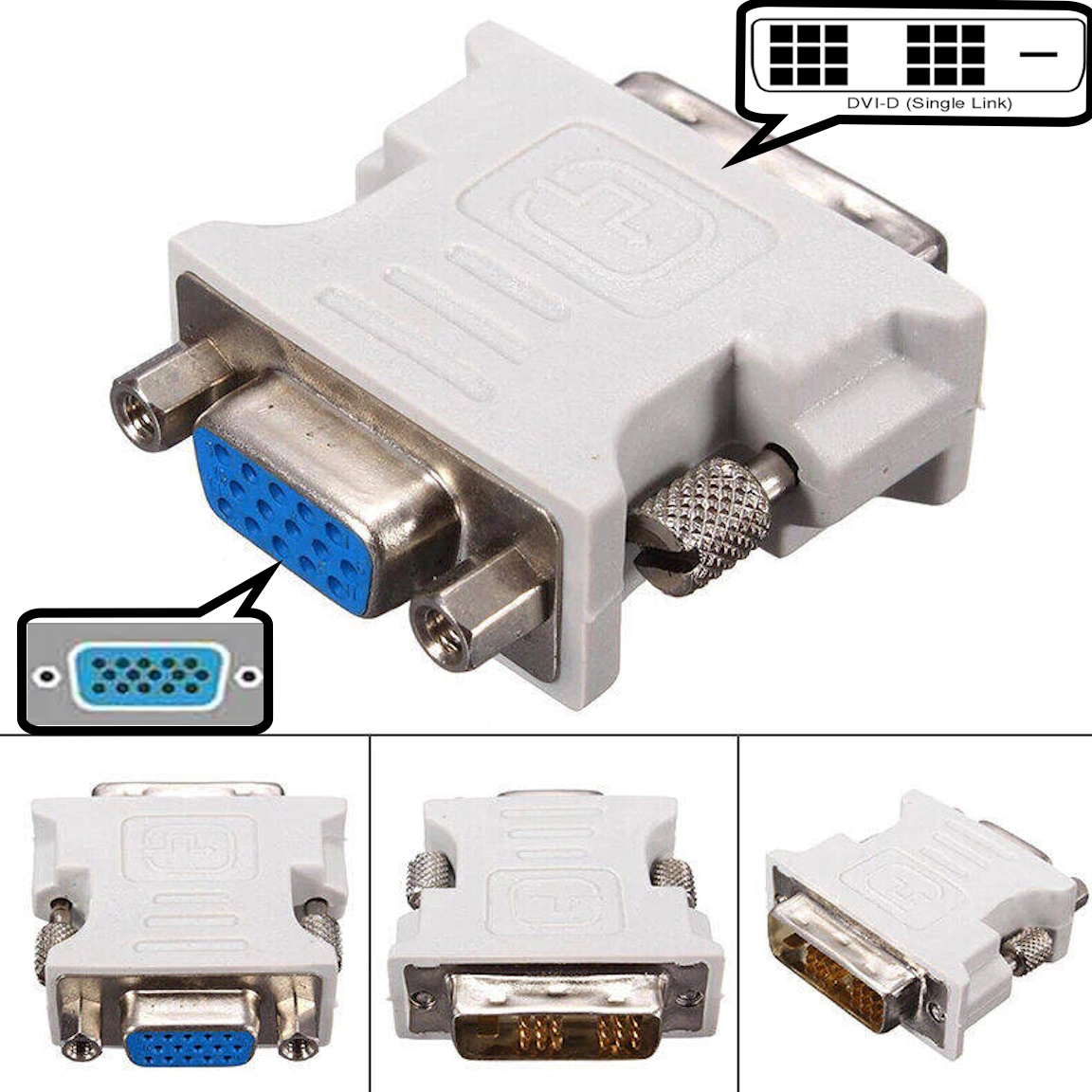 DVI to VGA Cable DVI-I 24+5 Male to VGA HD 15Pin Male Adapter Dual Link ...