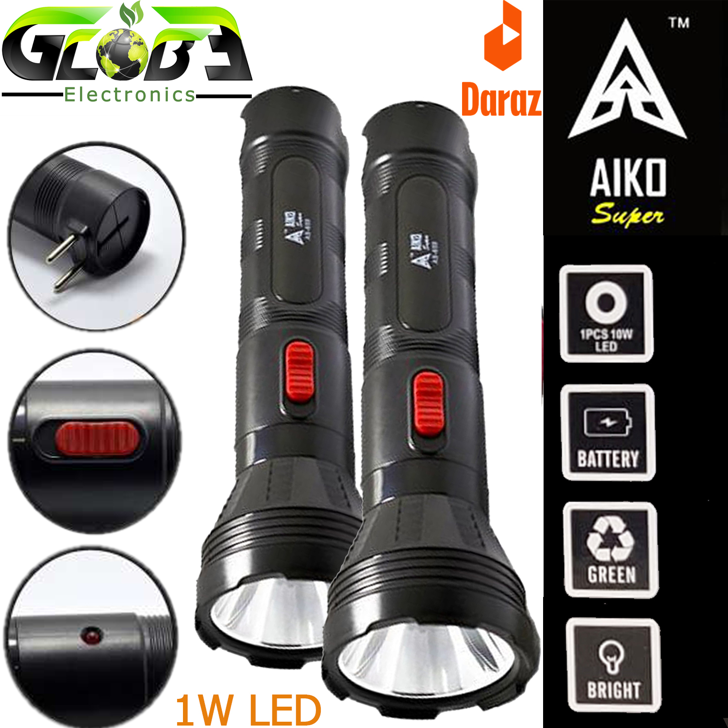 High Power 1W LED Aiko Super Rechargable Torch AS 655 | Daraz.lk
