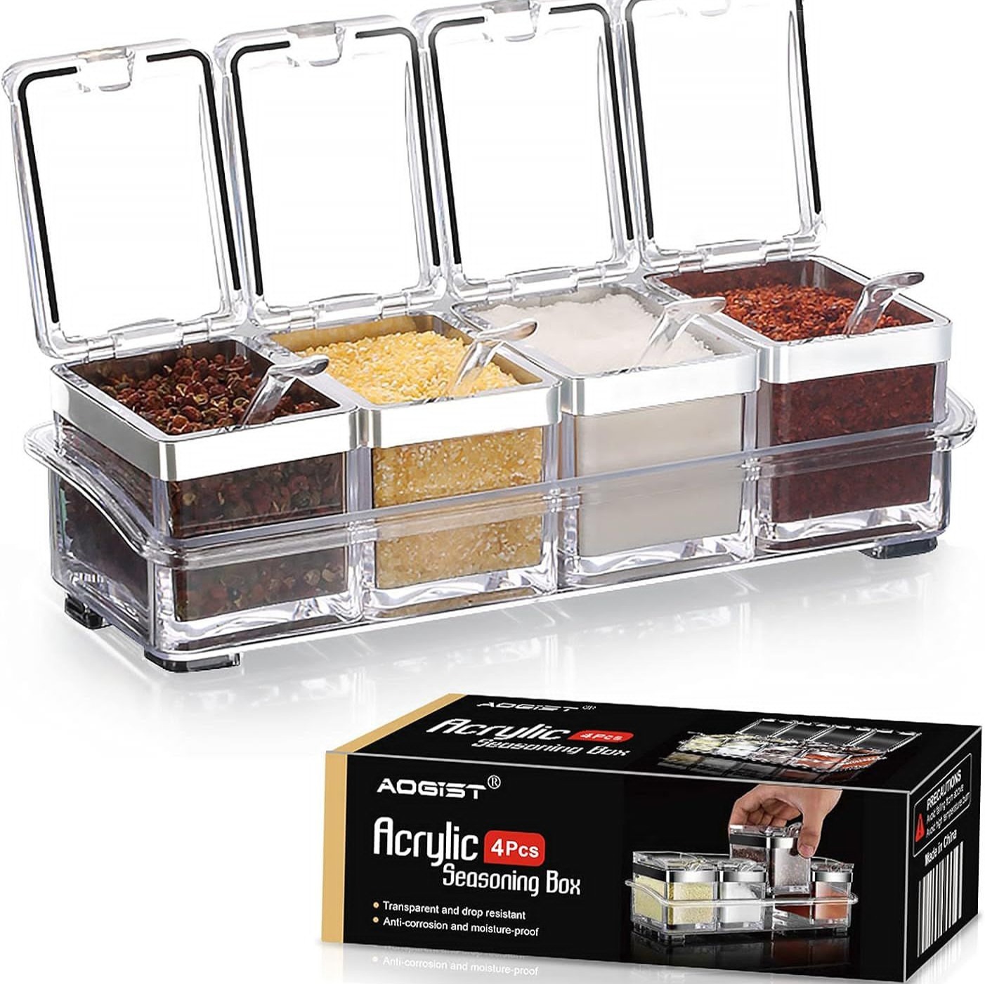 Transparent Crystal Condiments Organizers Seasoning Box Condiments 4 ...