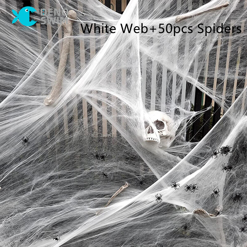 DENOSWIM White Stretchy Cobweb Artificial Spider Web Halloween ...