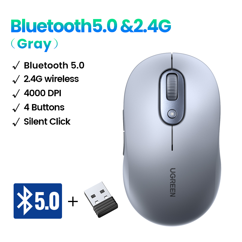 UGREEN Mouse 2.4GHz Mice Ergonomic 4000DPI 5 Mute Buttons for Laptop ...