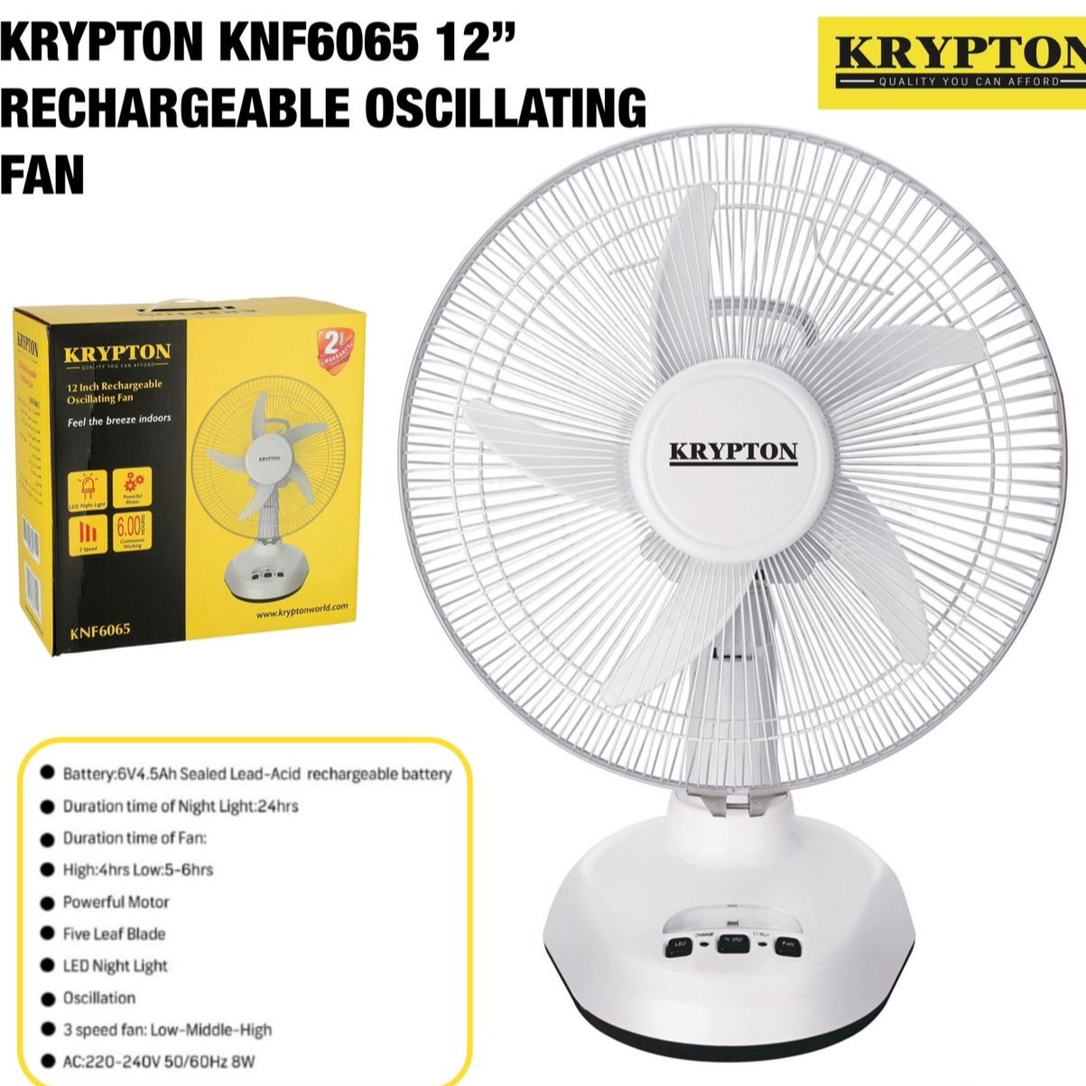 Rechargeable Krypton KNF6065 12 Super Wind Blower Oscillating Ultra ...
