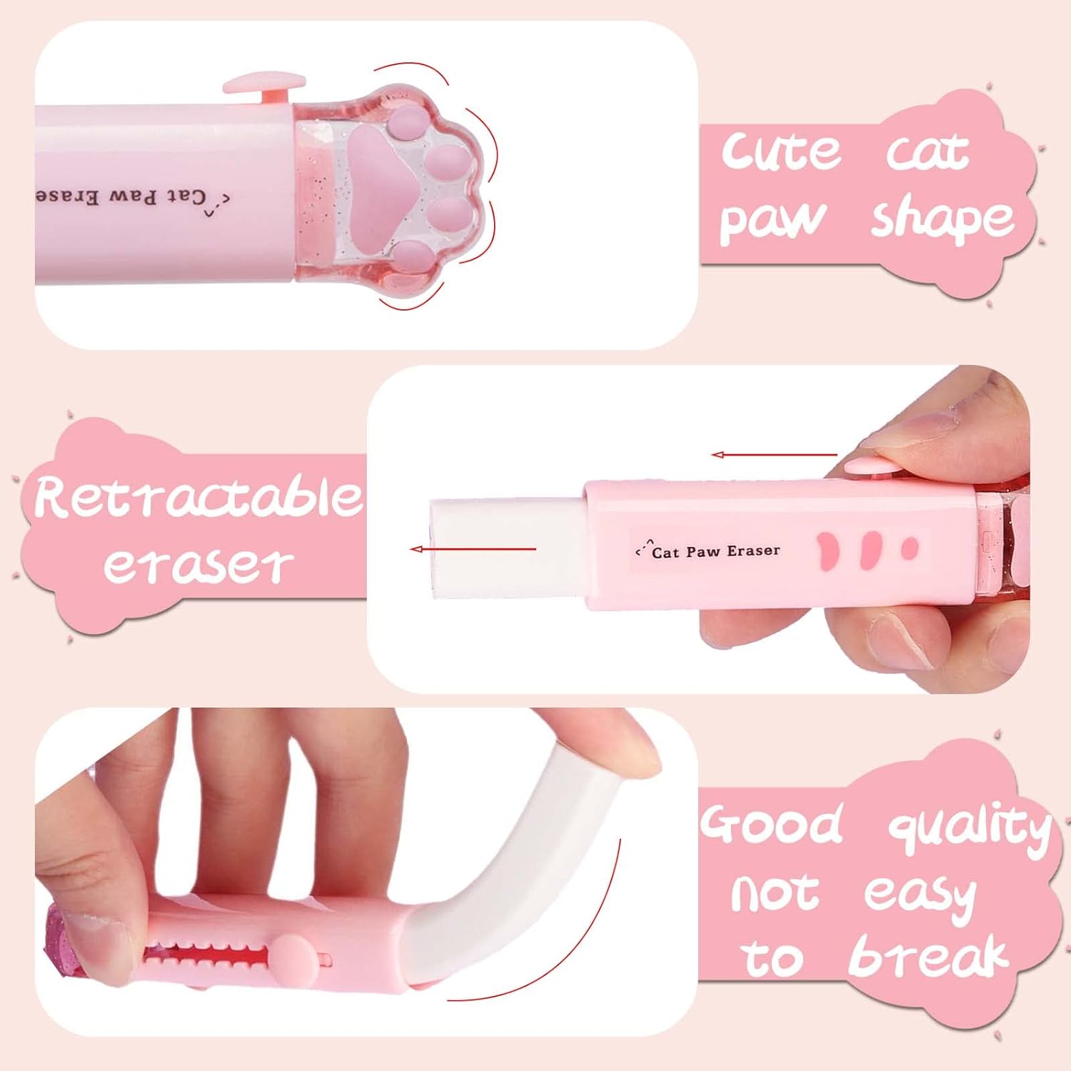 Cat Paw Shaped Cute Erasers 1 Pcs Retractable Kawaii Eraser with 2 Pcs ...