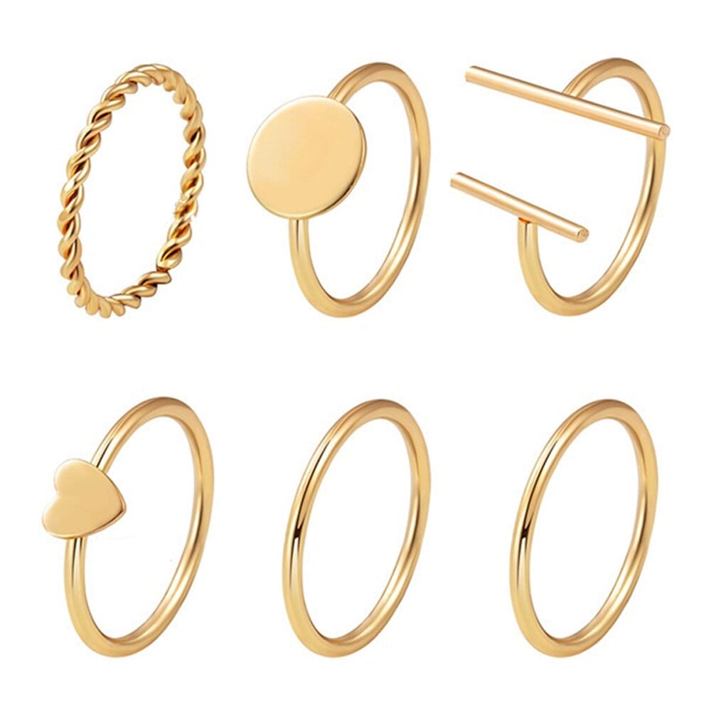 6-Piece Retro Vintage Gold Rings Set Accessories for Fashionable Girls ...
