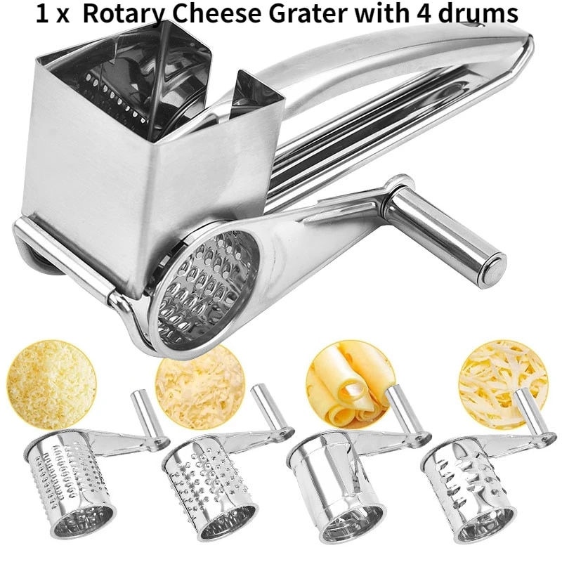 Stainless Steel Rotary Cheese Grater Set With 4/3/2/1 Drums Manual ...