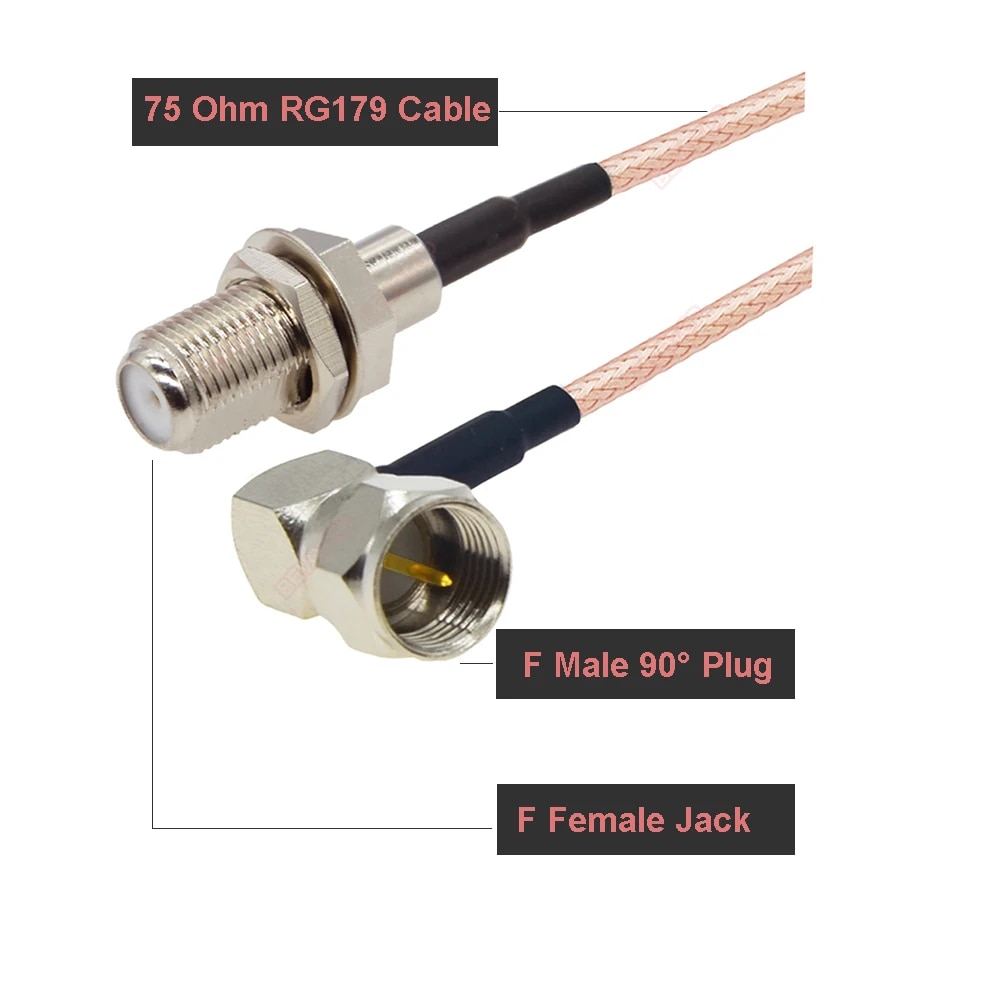 RG179 Cable 75 Ohm F Male Plug to F Male 90° Right Angle Plug Cable RF ...