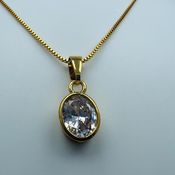 Gold Plated chein with pendan 1MM Box Chain with Beautiful Ovel Dark ...