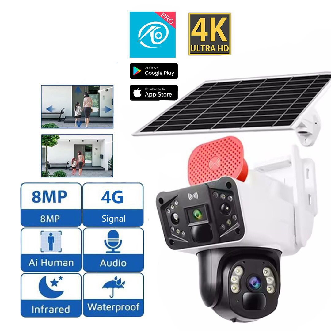 4K 8MP 4G Solar Battery Camera 4G Sim Card Dual Lens Dual Screen ...