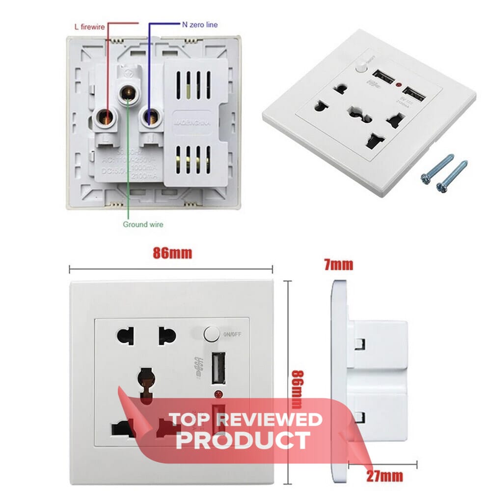 AC 110-250V 13A USB Wall Socket Universal Wall Socket Panel With 2 USB ...