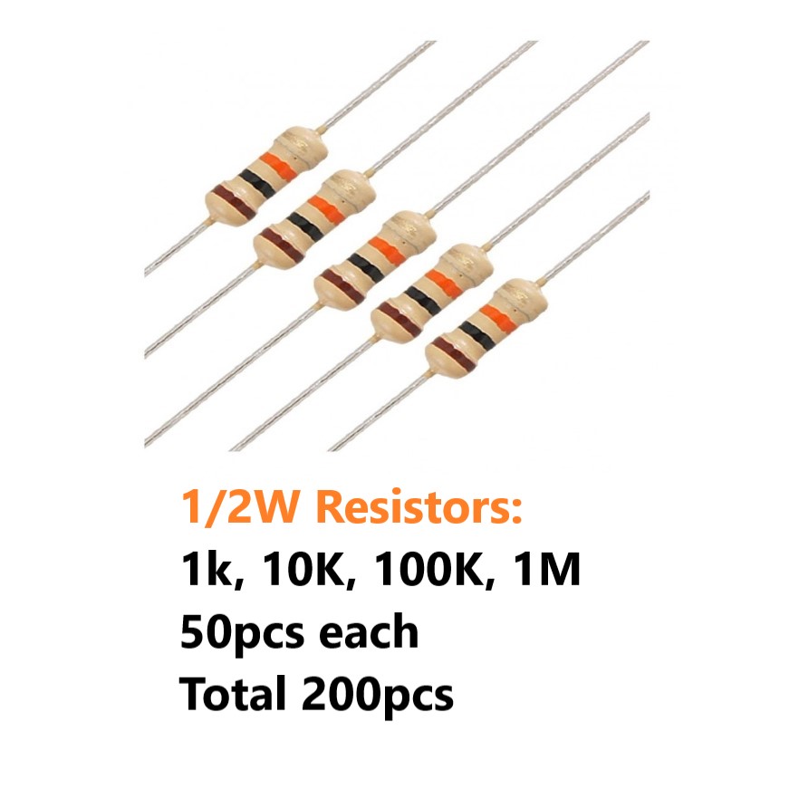200 pcs of 0.5W Resistor 1k 10k 100k 1M | Daraz.lk