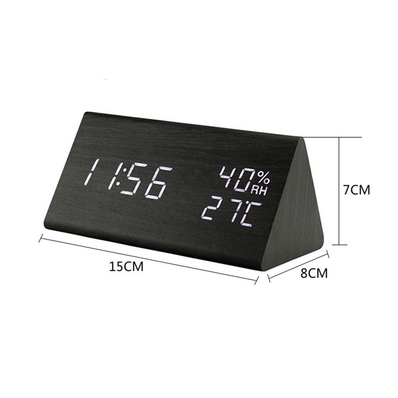 LED Wooden Alarm Clock Table Voice Control Digital Clock Temperature ...