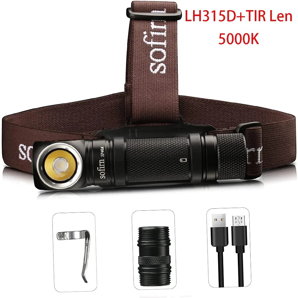 Sofirn SP40A TIR Optics Lens Headlamp LH351D LED 18650 USB Rechargeable Head Lamp 1200lm Torch ...