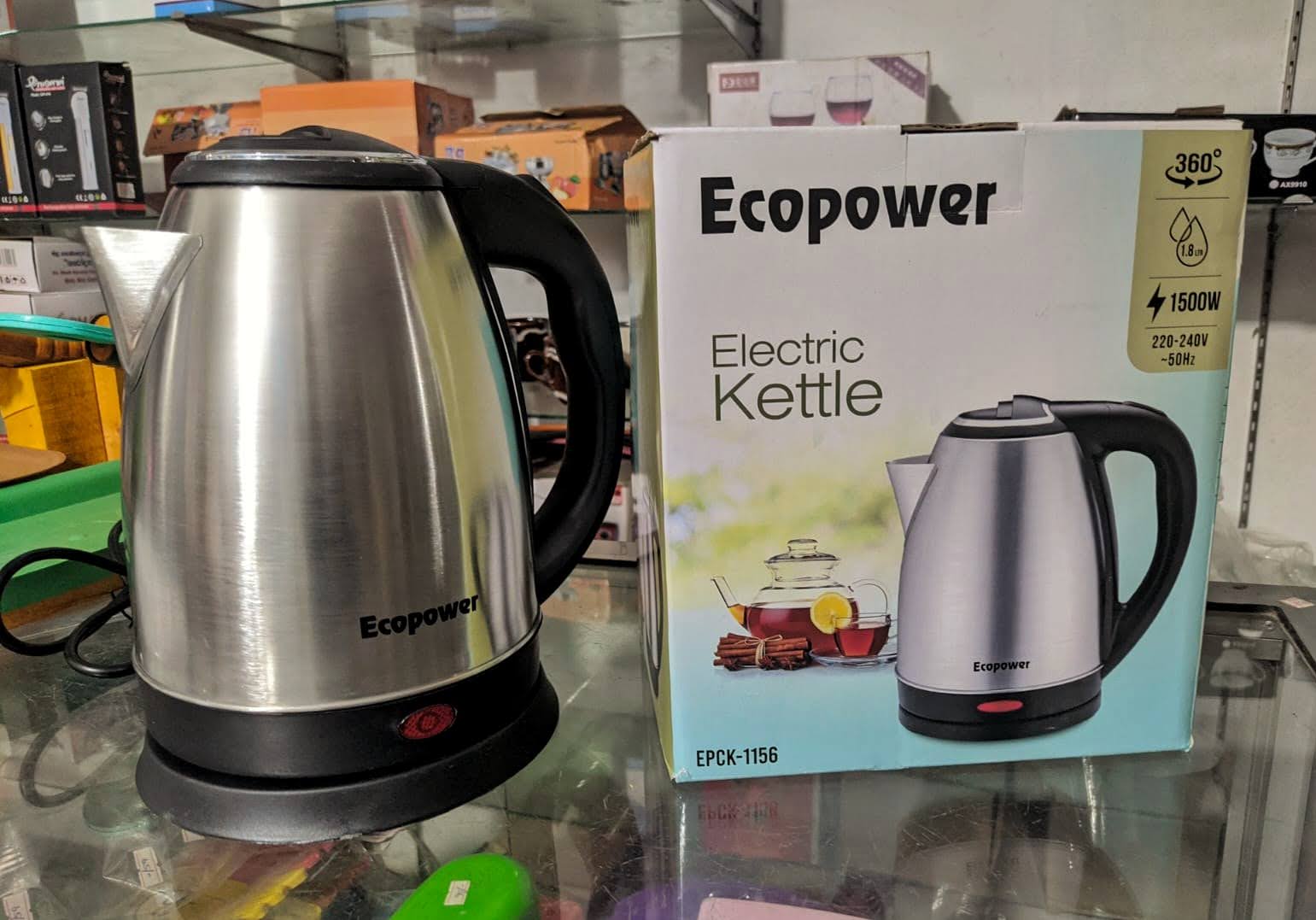 Saikon/Ecopower/Target Electric kettle stainless steel 1.8 L cord less ...