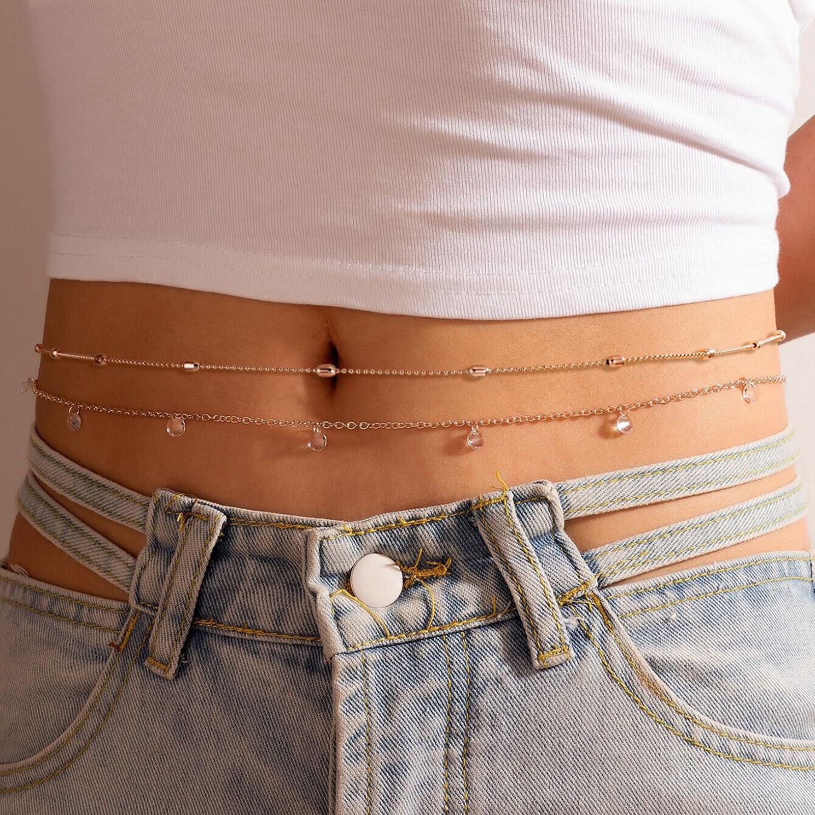 Waist Strap Chain Two Layers Anti allergy Transparent Beads Belly Chain Daraz.lk