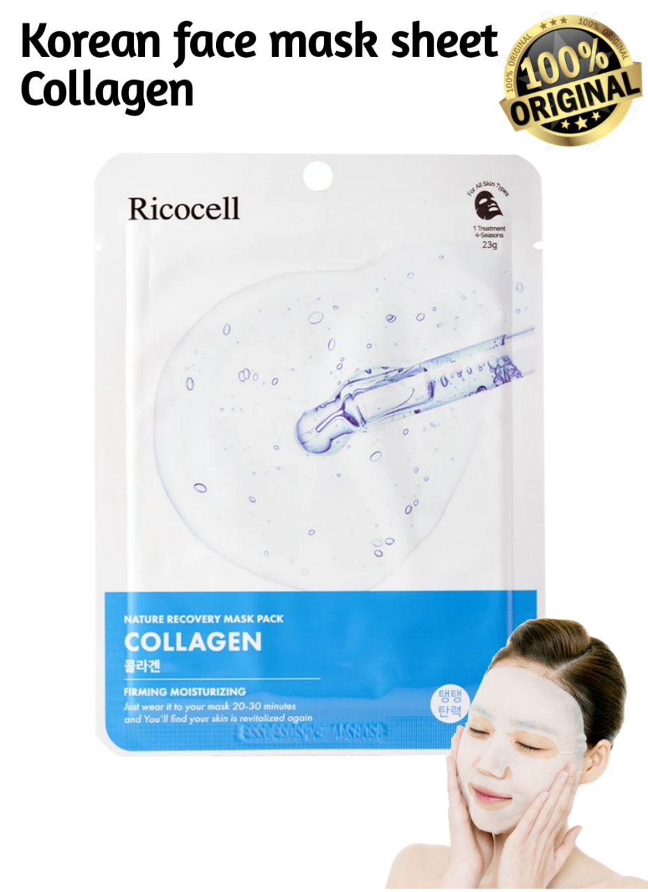 Ricocell Collagen Moisture Essence Korean Facial Mask Sheet 1Pcs Korean ...