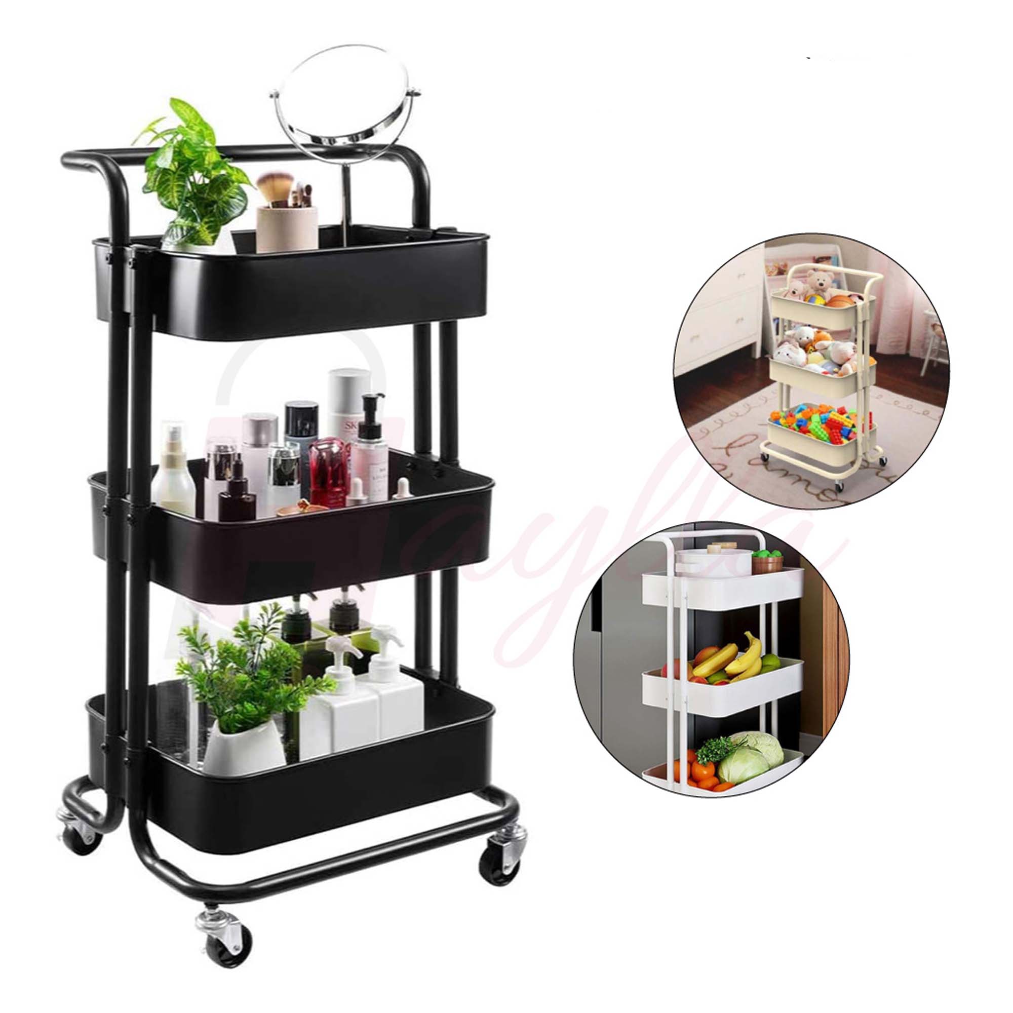 3 Tier Multi-Purpose Utility Rolling Mobile Cart Trolley Organizer ...