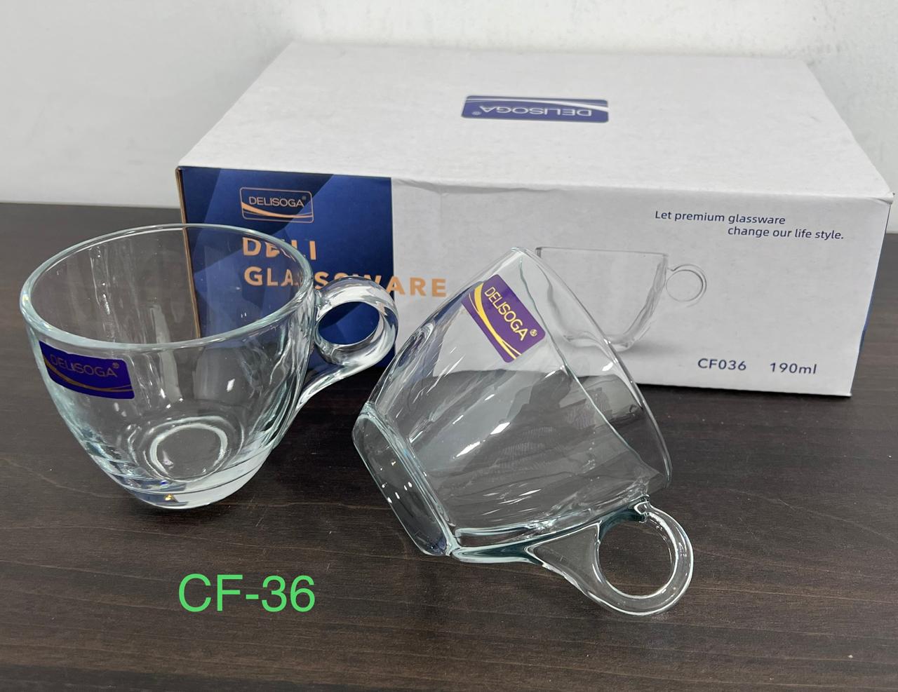 Glass Tea Cups Set of 6-190ml, Transparent with Stylish Handle Coffee Mugs for Cappuccino, Latte ...