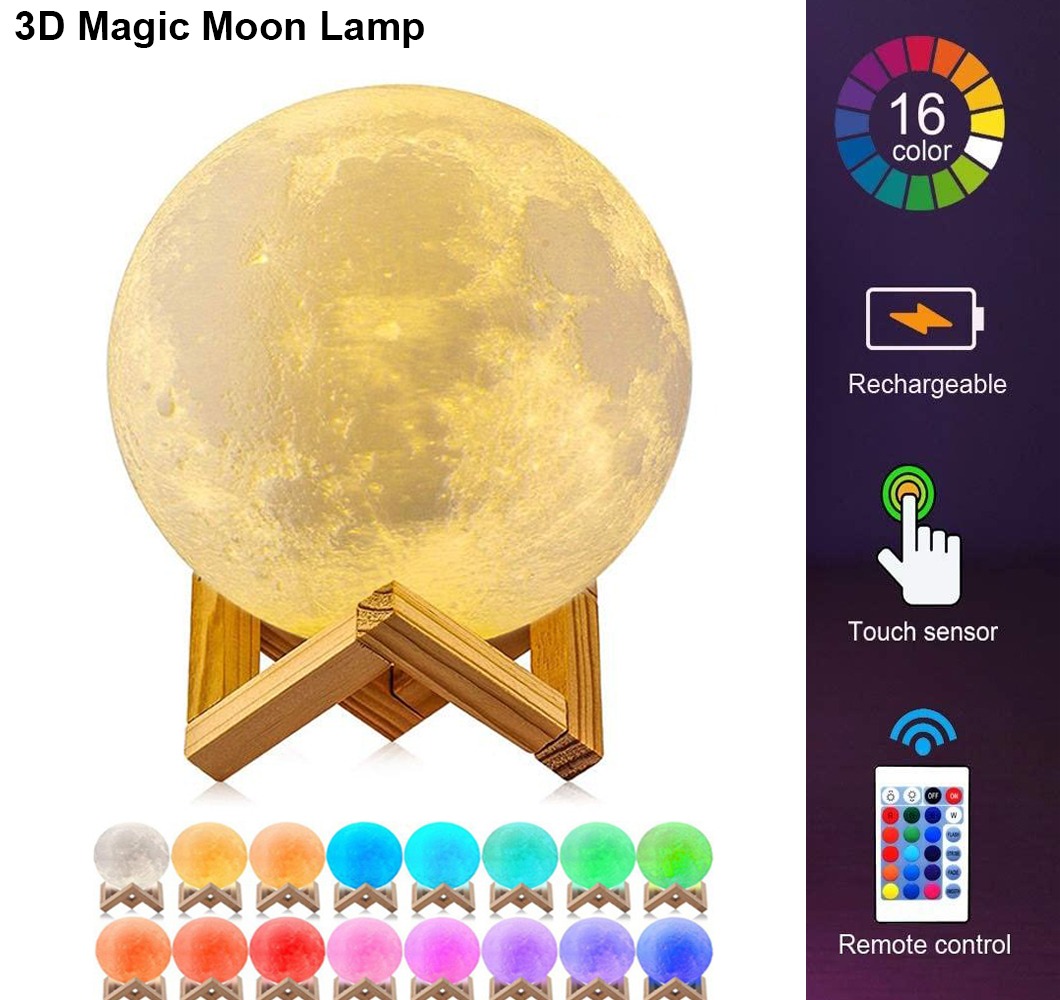 3D Moon Lamp, 16 Colors Moon Light with Stand, Touch & Remote Control ...
